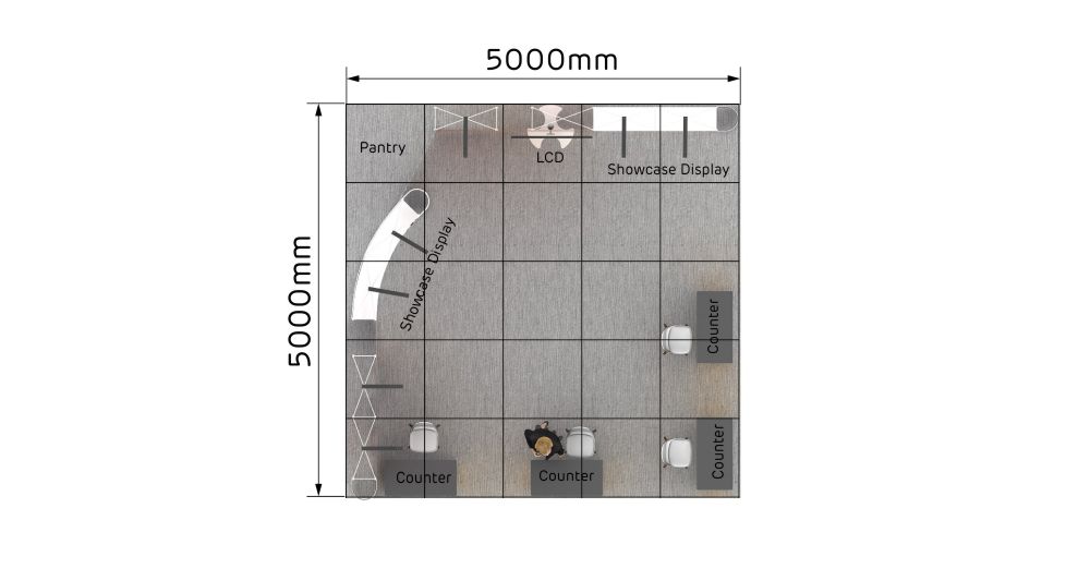 5X5m Corner Exhibition Stalls, 25 m2 Exhibition Stalls BUY5X5 001- EES